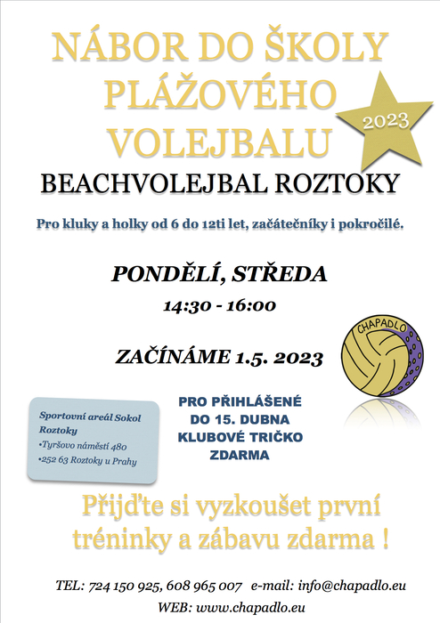 Tréninky beachvolejbalu v Roztokách u Prahy opět od května 2023 :: chapadlo
